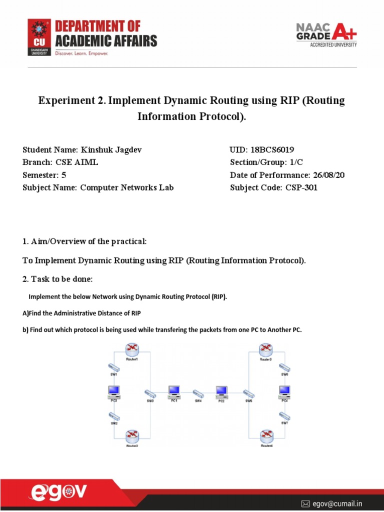 Experiment 2. Implement Dynamic Routing Using RIP (Routing Information Protocol) | PDF | Routing ...