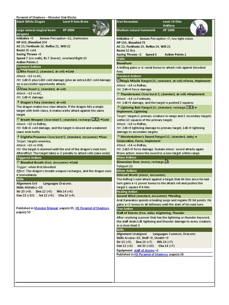 Pyramid of Shadows Monster Stat Blocks PRINTED | PDF | Leisure