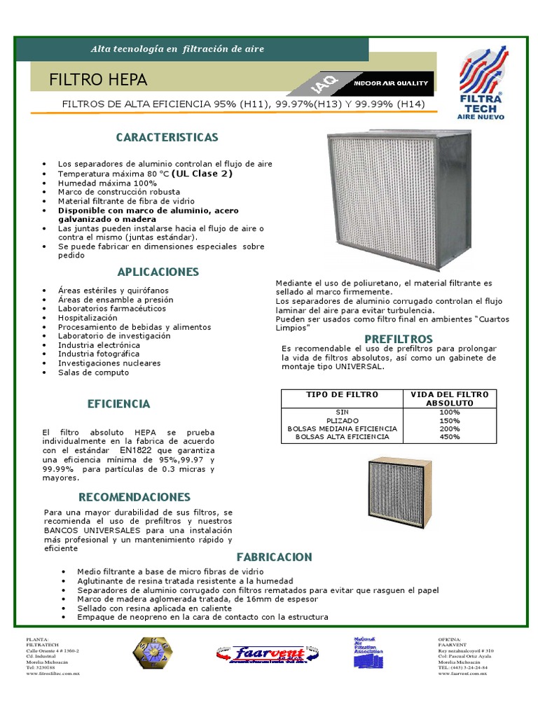 Filtratech Ficha Tecnica Hepa | PDF | Filtración | Aluminio