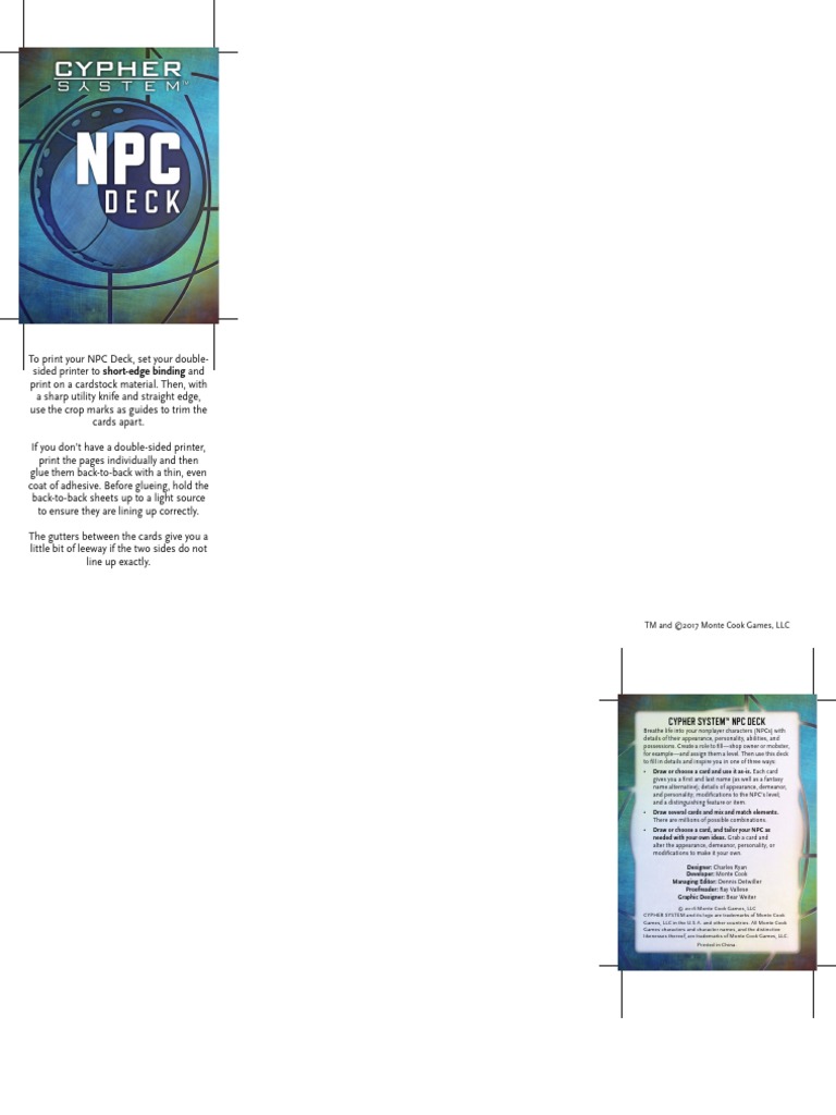 Cypher System NPC Deck PDF | PDF