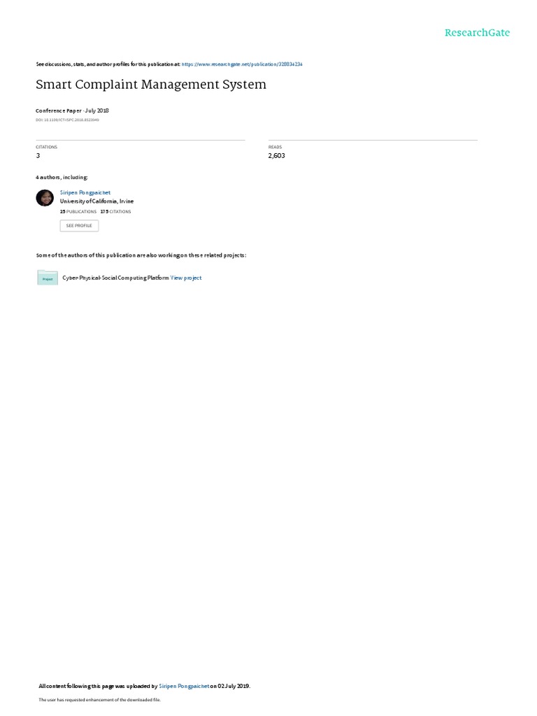 Smart Complaint Management System: July 2018 | PDF | Machine Learning ...
