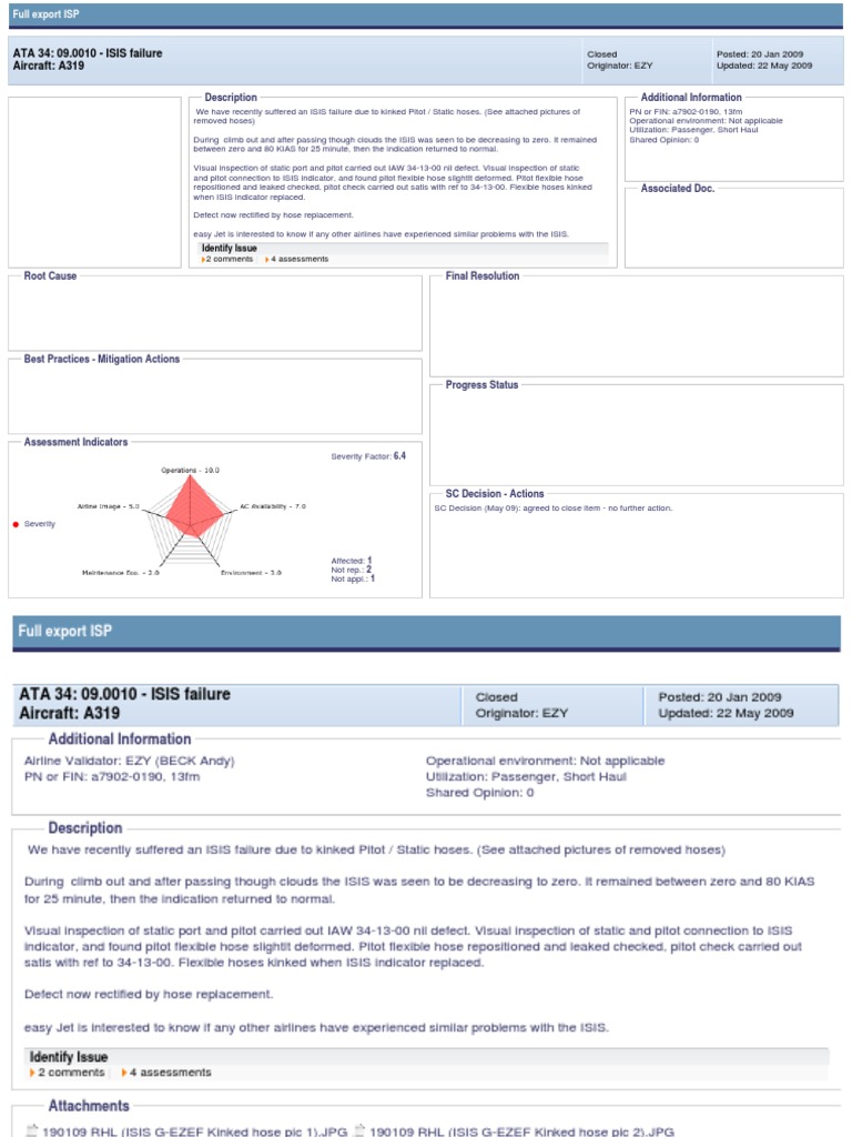 ATA 34: 09.0010 - ISIS Failure Aircraft: A319: Description Additional ...