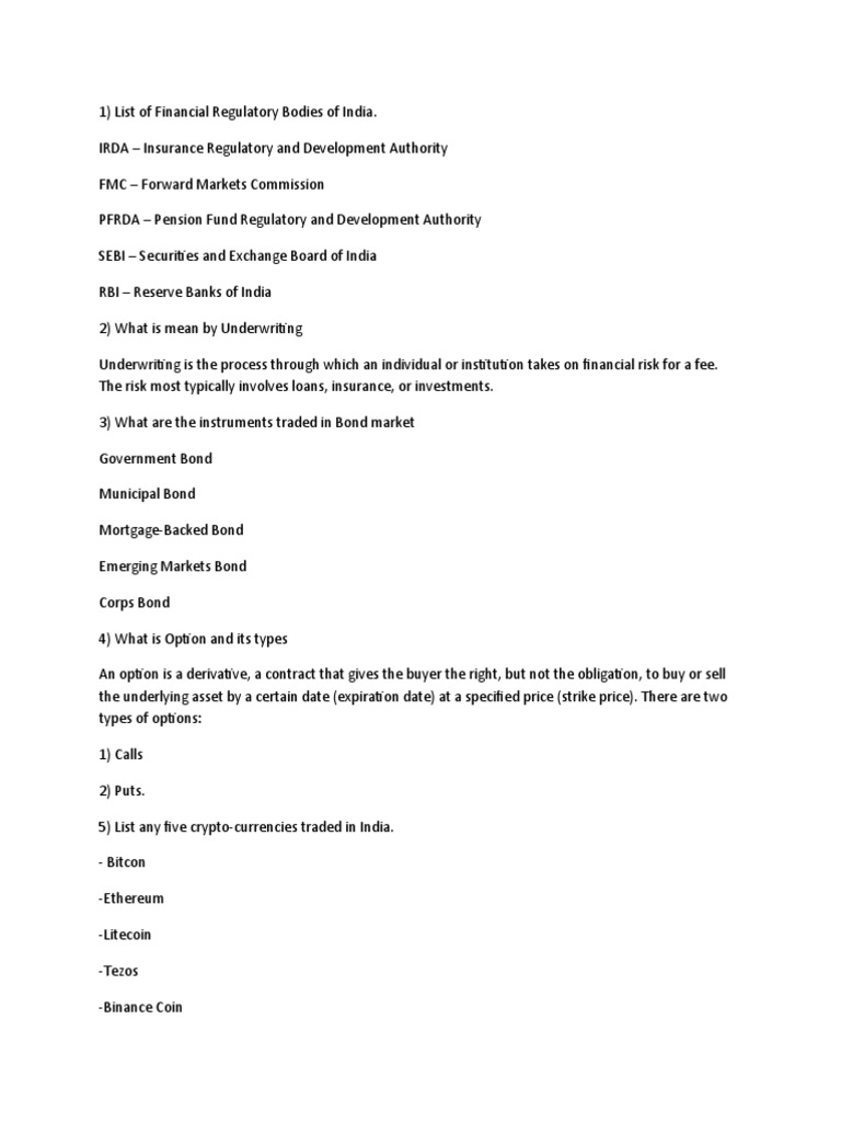 Fmbo Short Answers | PDF | Bonds (Finance) | Banks