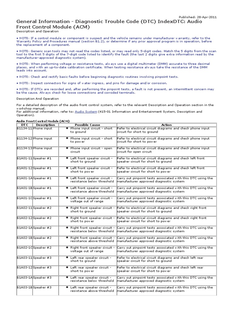 General Information - Diagnostic Trouble Code (DTC) Indexdtc: Audio ...