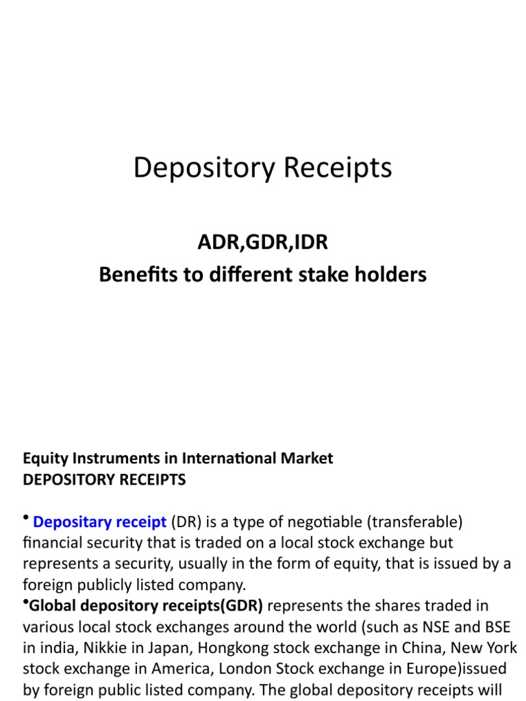 Depository Receipts: Adr, GDR, Idr Benefits To Different Stake Holders | PDF | American ...