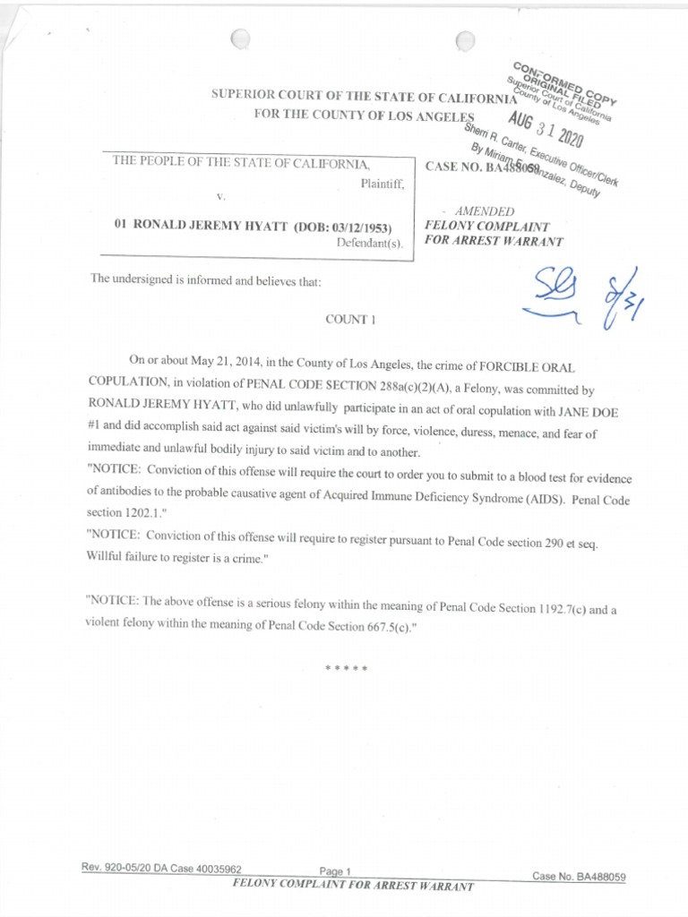 Felony Complaint Against Ronald Jeremy Hyatt | PDF | Criminal Law ...