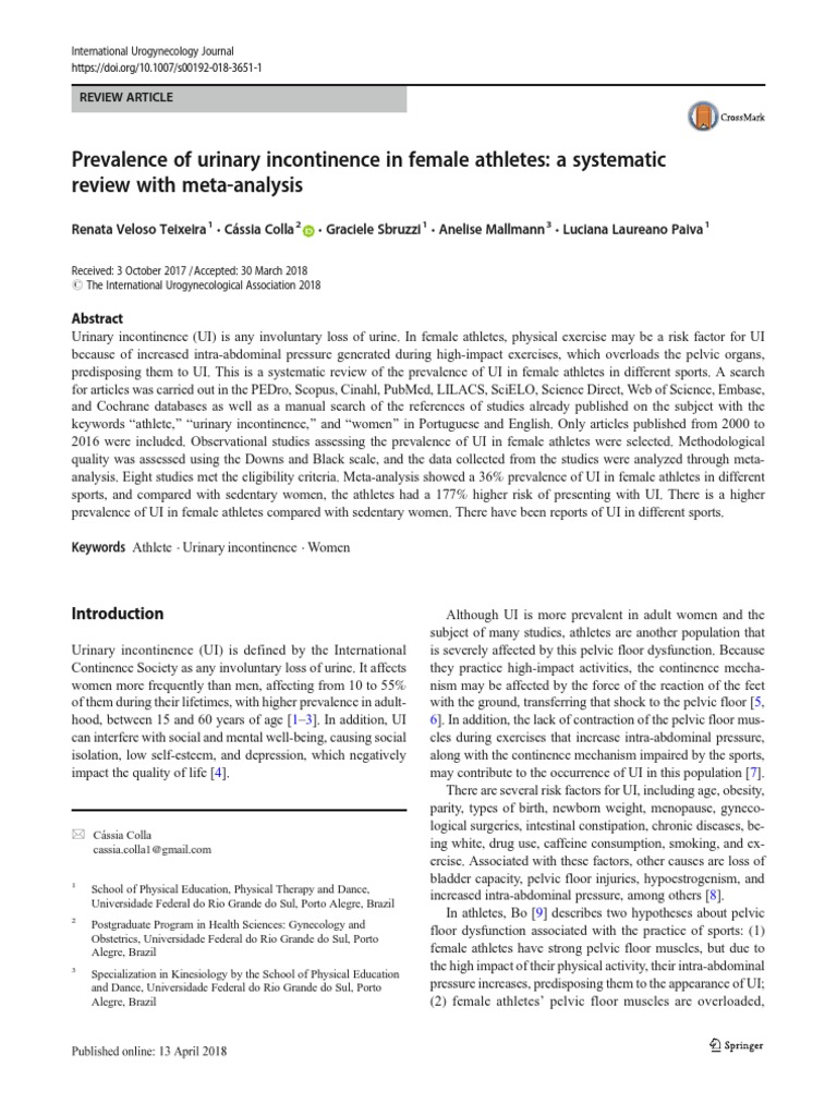 Prevalence of Urinary Incontinence in Female Athletes | PDF | Urinary ...