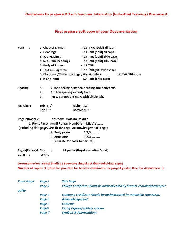 B.Tech Summer Internship Document Guidelines | PDF | Computing And ...