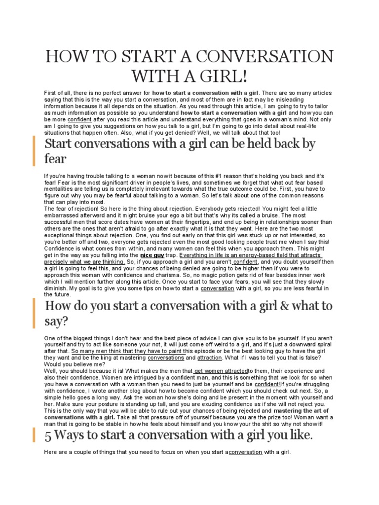 How To Start A Conversation With A Girl | PDF | Conversation | Body ...