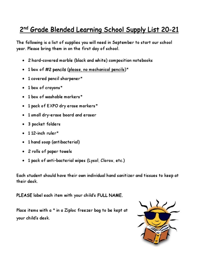 2nd Grade School Supply List 20-21 | PDF | Art