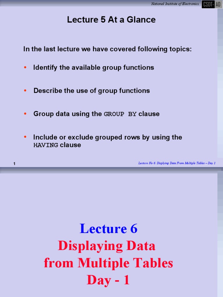 Lecture 5 at A Glance: in The Last Lecture We Have Covered Following ...