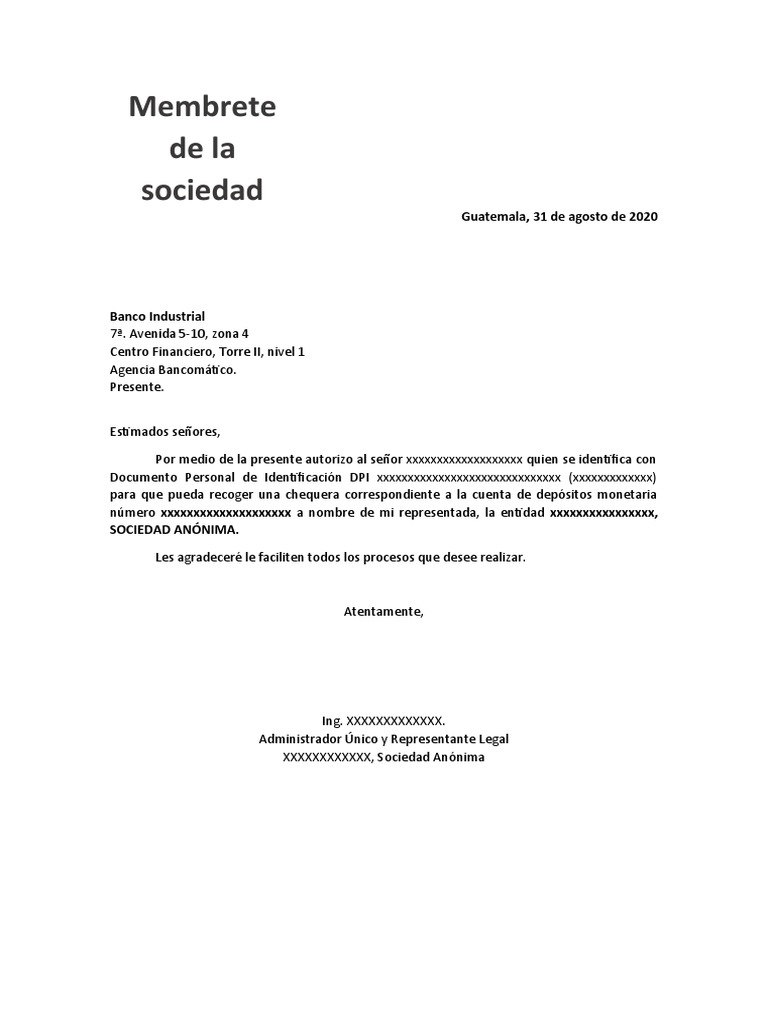 Modelo Carta Entrega Chequeras | PDF