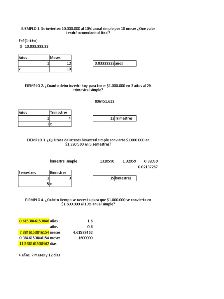 Fórmulas de Interés Simple | PDF