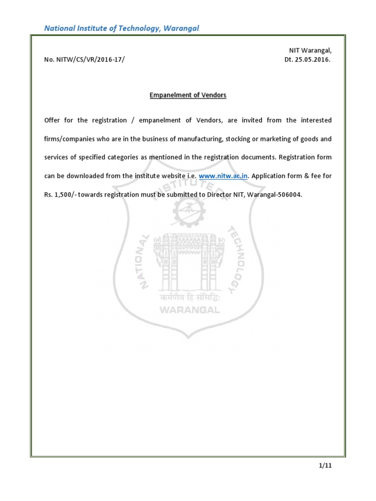 National Institute of Technology, Warangal: WWW - Nitw.ac - in | PDF ...