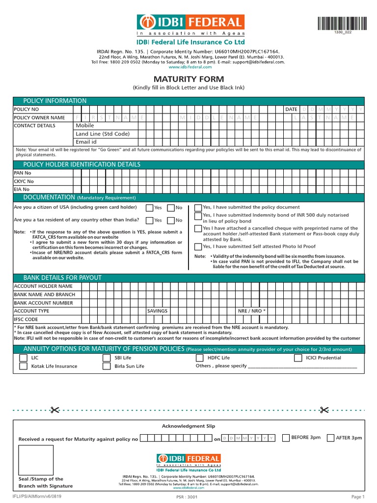 Maturity Form: Policy Information | Download Free PDF | Life Insurance ...