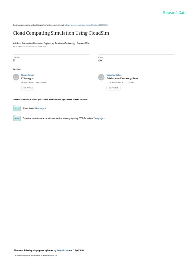 Cloud Computing Simulation Using CloudSim PDF | PDF | Virtual Machine | Cloud Computing