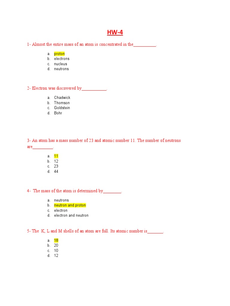 Atomic Structure and Nuclear Chemistry Review: An Assessment of Key ...