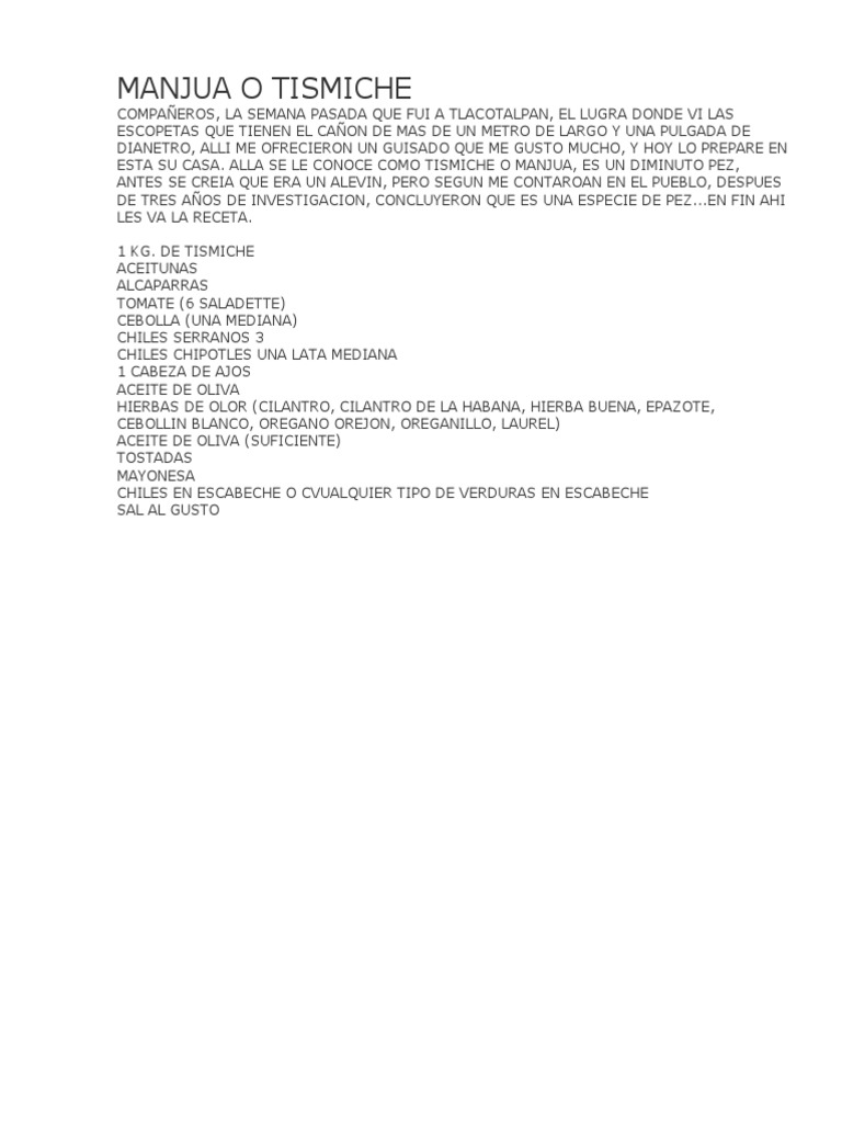 Manjua o Tismiche | PDF | Cocina norteamericana | Alimentos