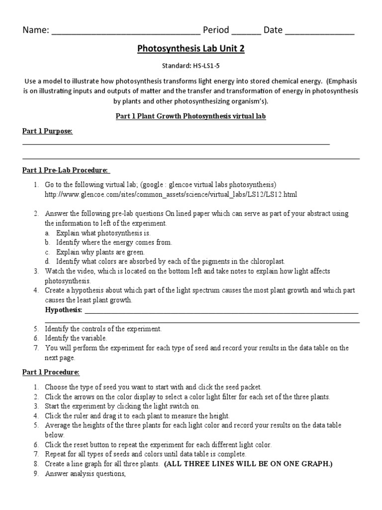 Virtual Photosynthesis Lab Guide | PDF | Photosynthesis | Color