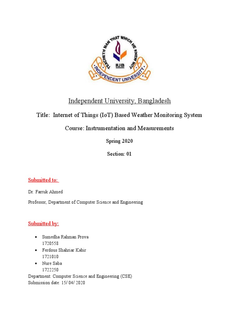Internet of Things IOT Based Weather Monitoring System | PDF ...