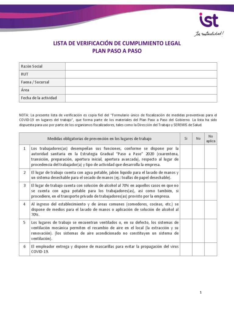 Lista de Verificación Cumplimiento Legal Paso A Paso PDF | PDF | Lavado ...