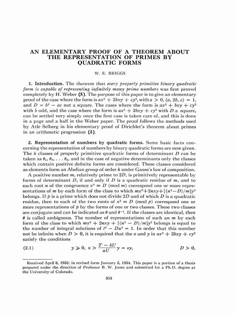 An Elementary Proof of A Theorem About The Representation of Primes by ...