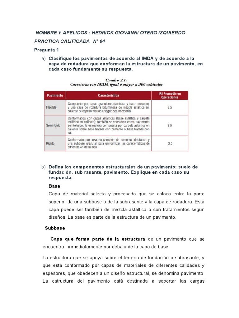 Practica Calificada N4 Pavimentos | PDF | Asfalto | Hormigón