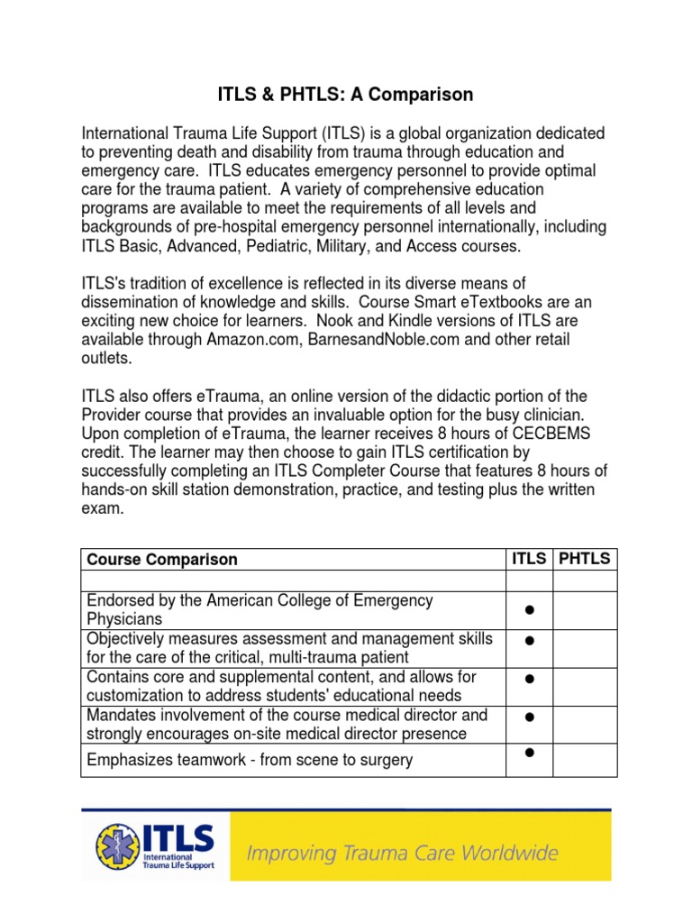 ITLS-PHTLS 7e Side-by-Side Comparison - FINAL | PDF | Emergency Medical ...