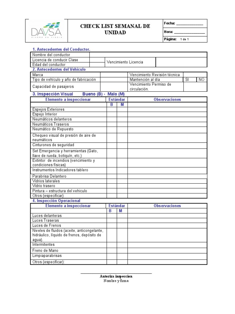 Check List Salidad de Unidades | PDF