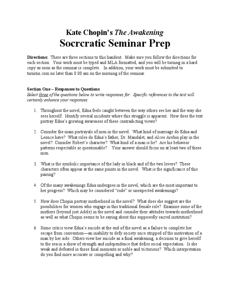 A Socratic Seminar Prep 2018 | PDF | The Awakening (Chopin Novel ...