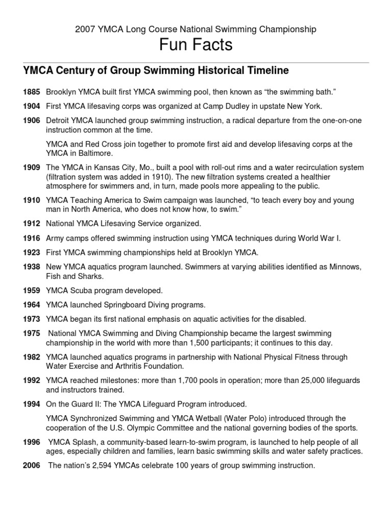 Ymca Swimming Timeline | PDF