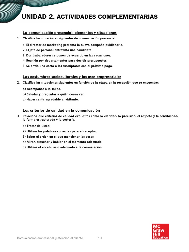 Actividades Complementarias U02 | PDF