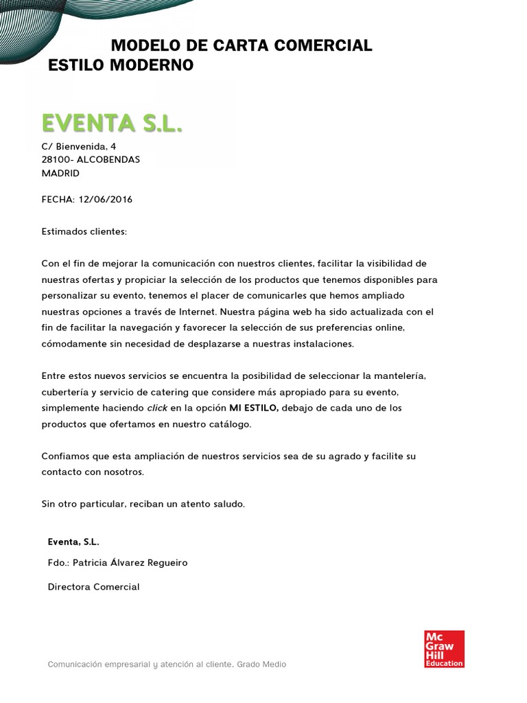 Modelo Carta Comercial Estilo Moderno U4 | PDF | Crecimiento personal y ...