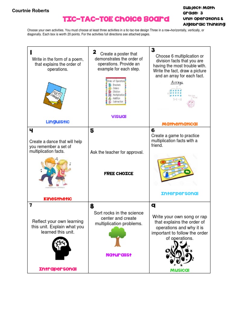 Tic-Tac-Toe Choice Board 3rd Grade Math | PDF | Teaching Mathematics ...