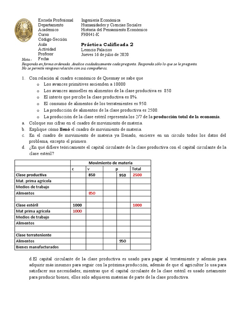 2a Práctica Calificada Hpe K 20 1 Pregunta 1 | PDF | Historia del pensamiento económico ...