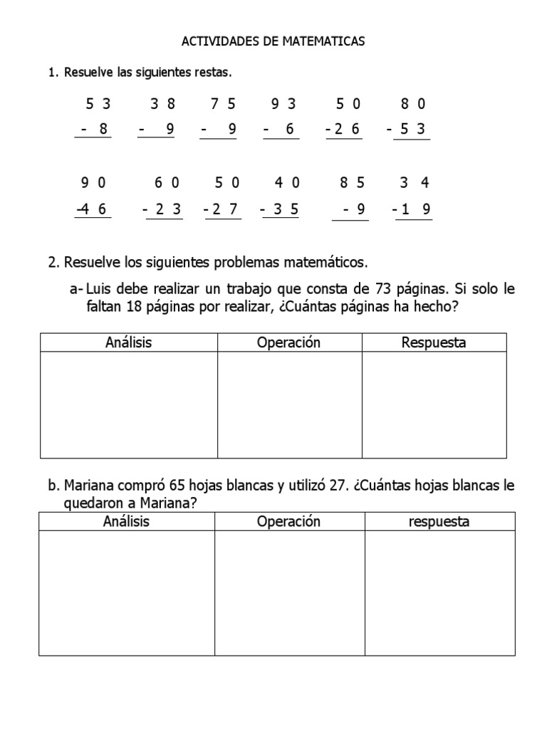 Problemas de Resta para Primaria | PDF | Métodos y materiales de enseñanza