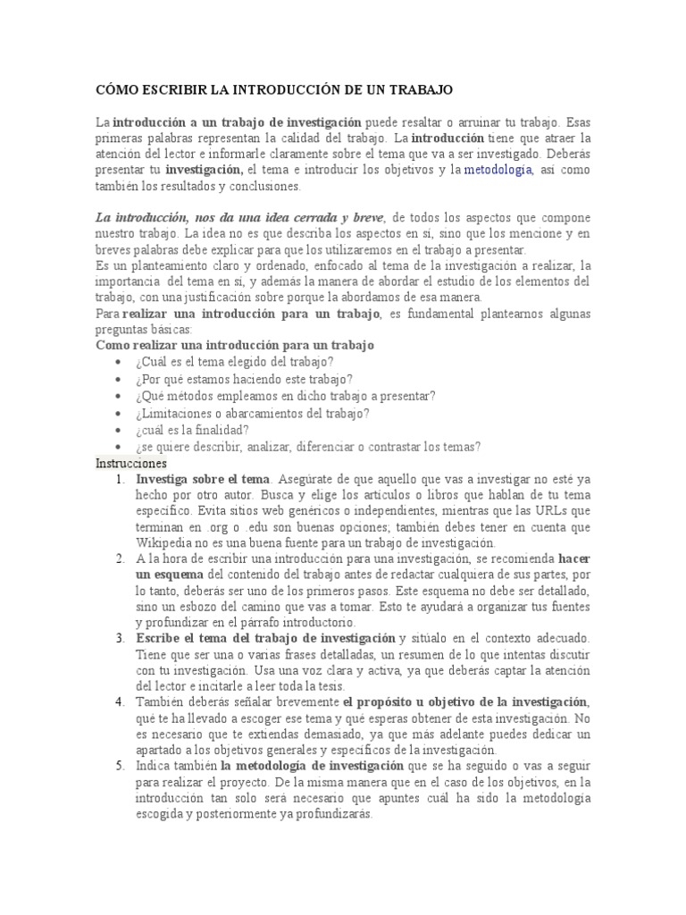 Cómo Escribir La Introducción de Un Trabajo | PDF | Desempleo ...