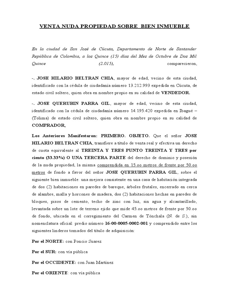 Venta Nuda Propiedad Sobre Bien Inmueble | PDF | Propiedad | Derecho civil (sistema legal)