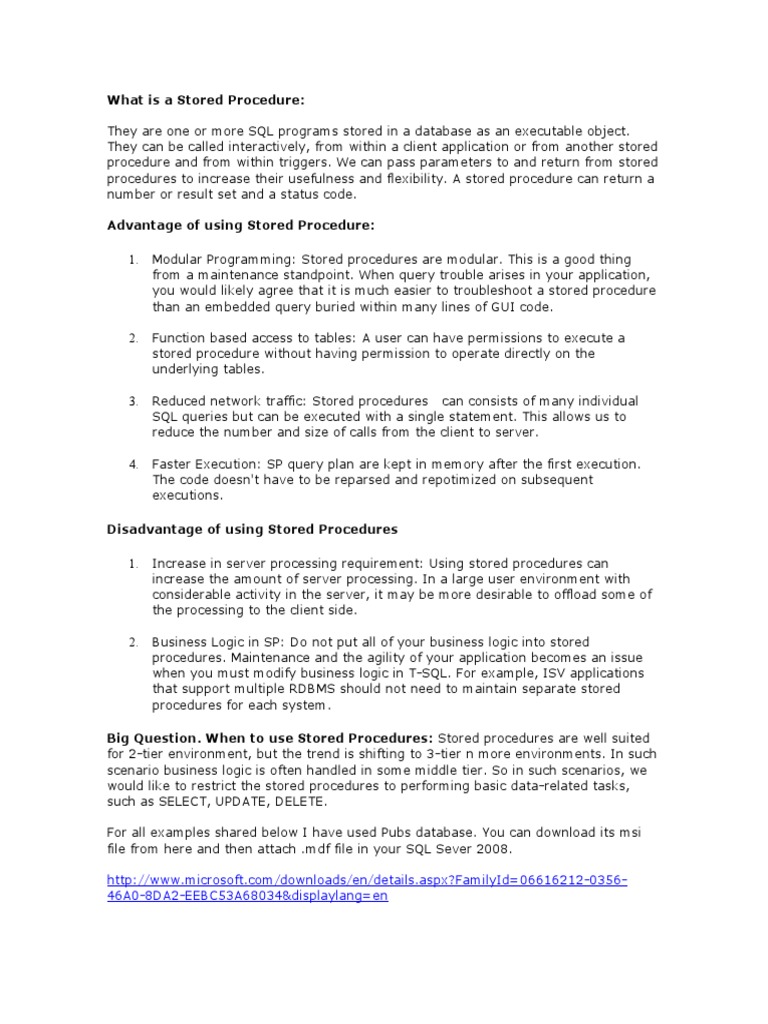 What Is A Stored Procedure | PDF | Parameter (Computer Programming ...