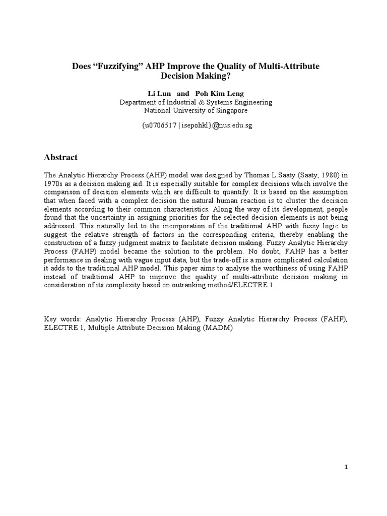 Does The Fuzzy Analytic Hierarchy Process Improve The Quality of Multi-Attribute Decision Making ...