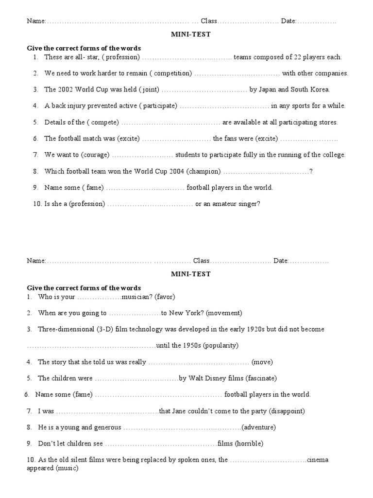 Vocabulary Workshop Unit 15 Mini-Test | PDF | Sports & Recreation