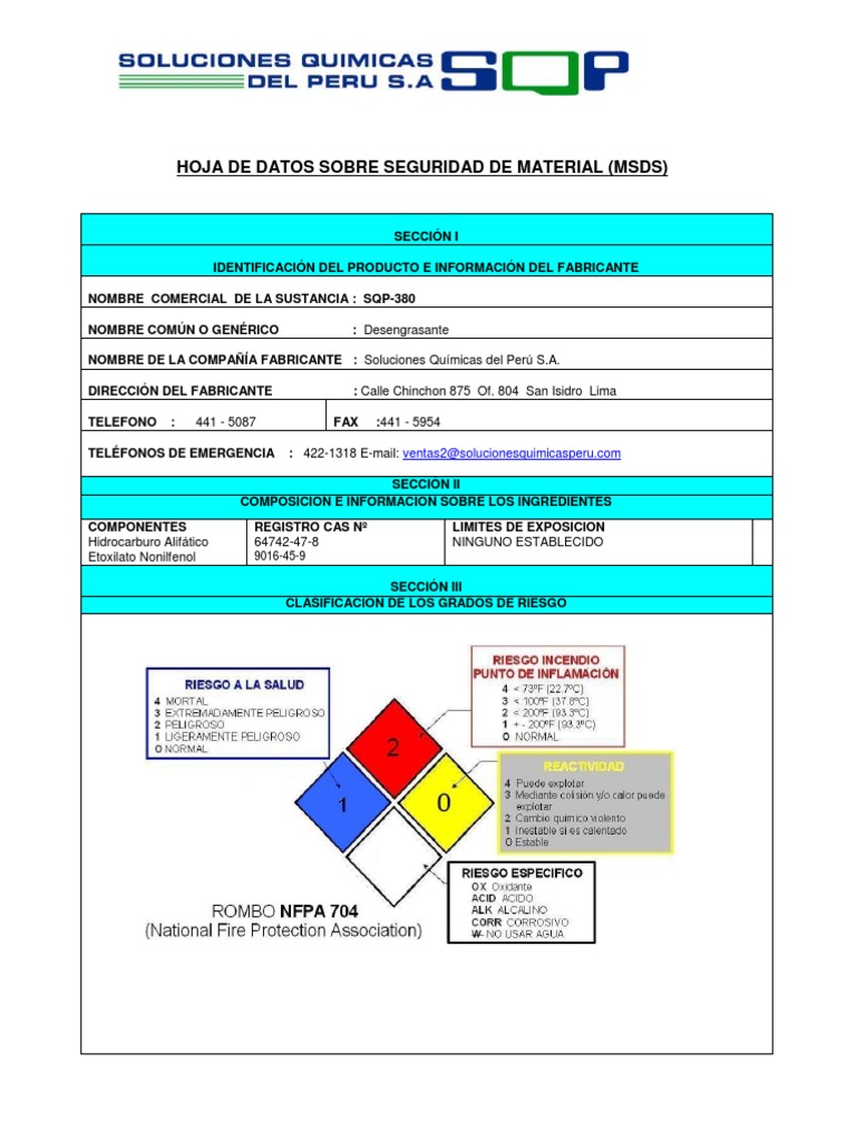 MSDS - 380 | PDF | Agua | Sustancias químicas