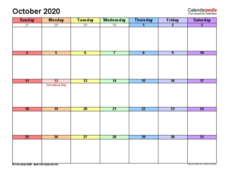 October 2020: Sunday Monday Tuesday Wednesday Thursday Friday Saturday ...