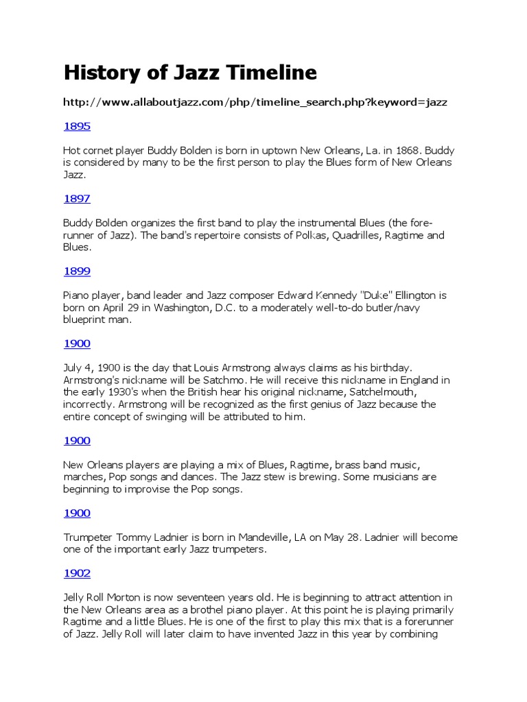 History of Jazz Timeline | PDF | Jazz | Saxophone