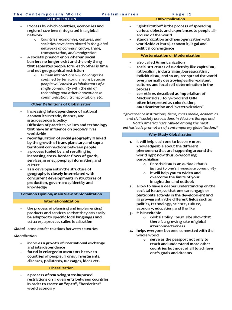 TCW Prelim | PDF | Globalization | International Monetary Fund