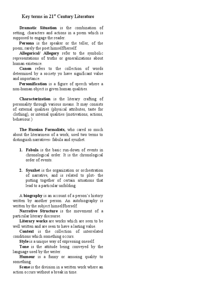 Key Terms in 21st Century Literature | PDF