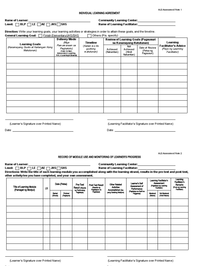 ALS Assessment Form 1 ILA 1 and 2 | PDF | Psychological Concepts ...