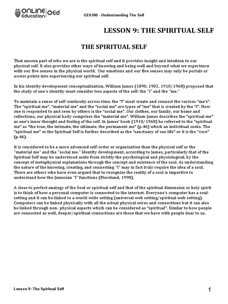 Understanding the Spiritual Self | PDF | Self | William James