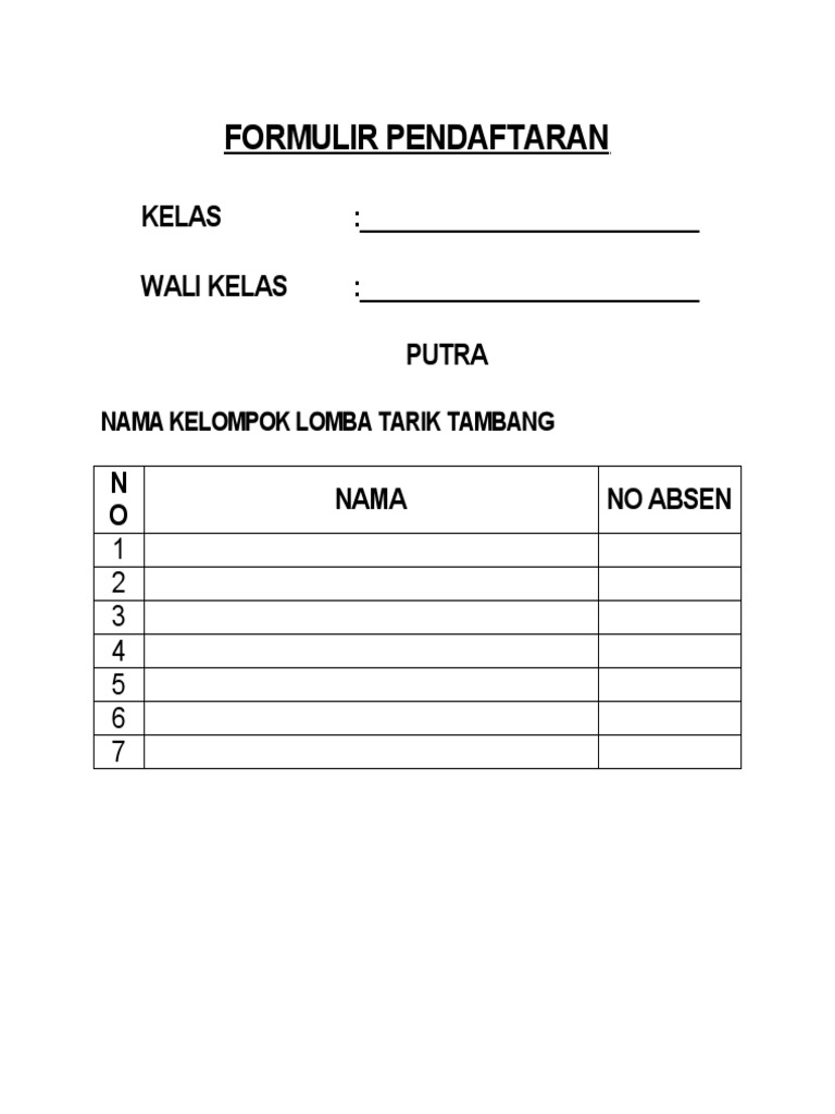 Formulir Pendaftaran Lomba 17 Agustus | PDF