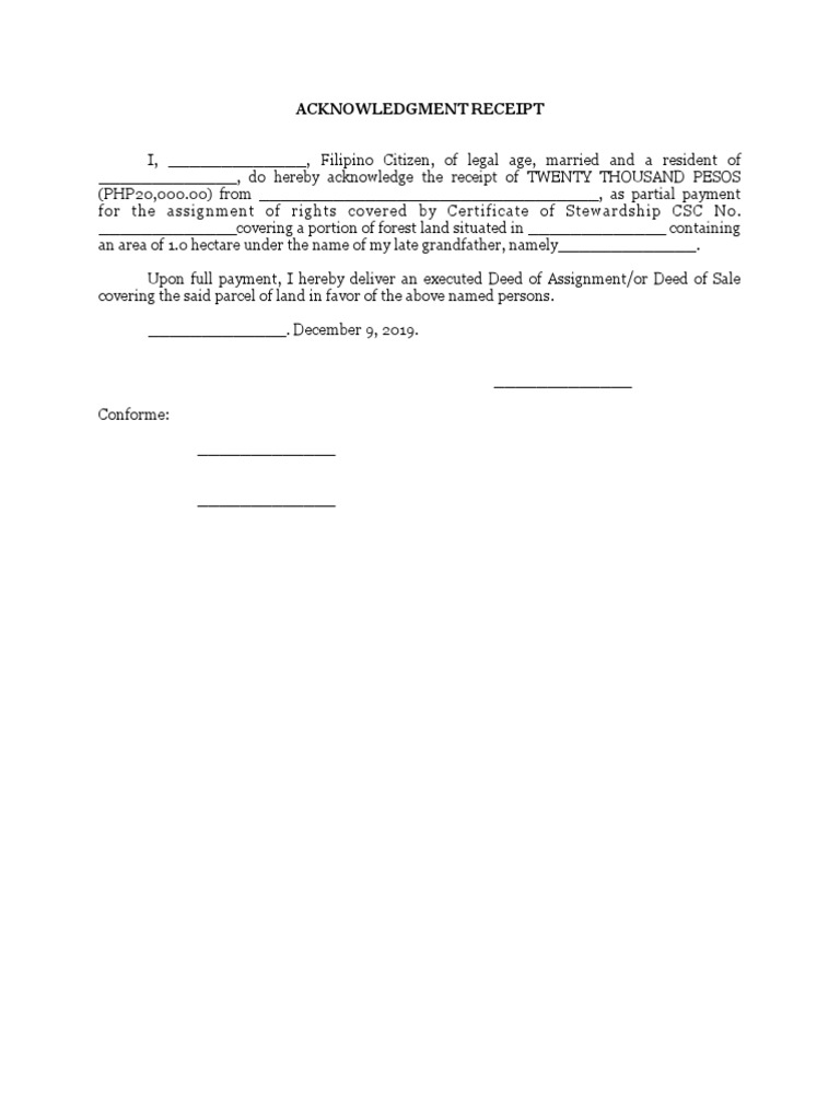 Acknowledgment For Receipt of Sale BIR Requirement PDF | PDF